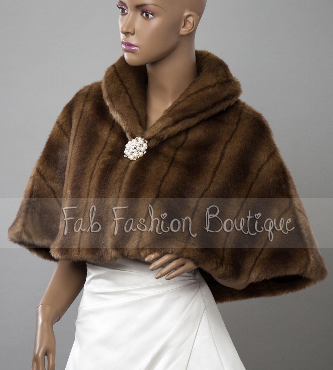 Bridal Faux Fur Caplet: Wedding Brown Shawl Collar Shrug - Etsy