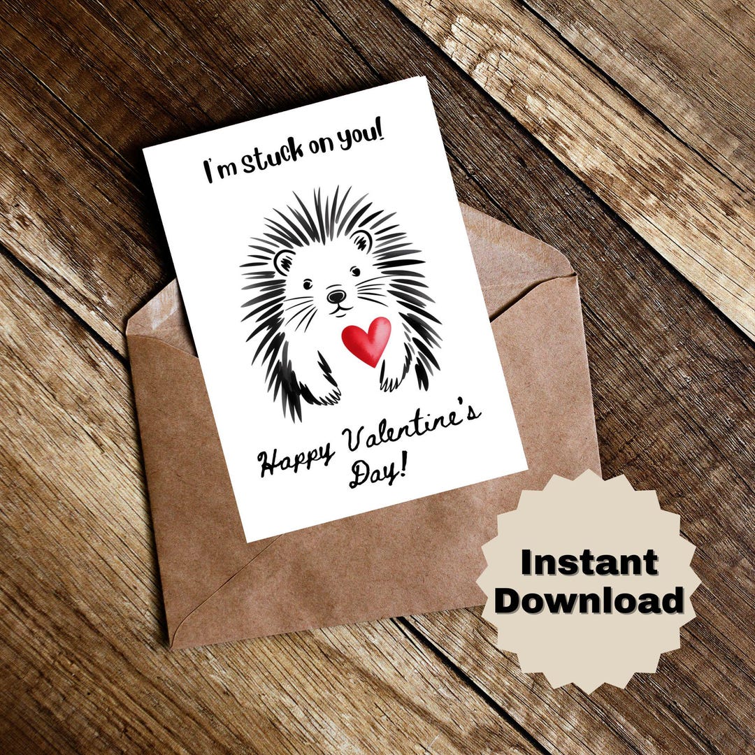 Cute Hedgehog Valentine’s Day Card Porcupine Love Card Funny Animal Pun ...