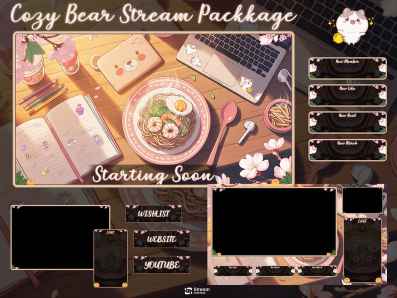 Cozy Bear Twitch Overlay Pack | Kawaii Stream Screens | Pastel Desk ...