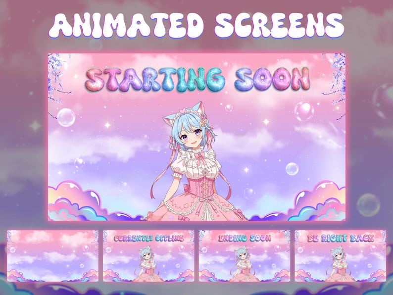 Pastel Sky Clouds Stream Package | Kawaii Anime Fantasy Twitch Overlays ...