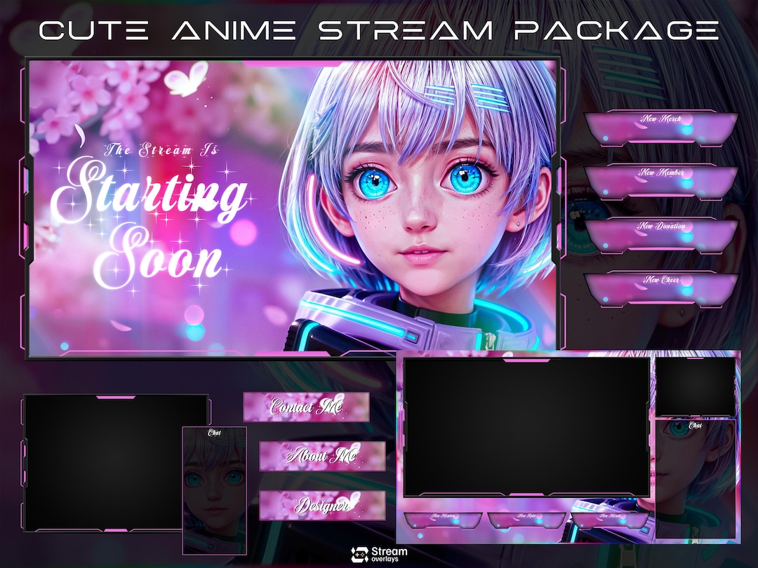 Anime Girl Twitch Overlay | Cute Streaming Pack | Sakura Stream Screen ...