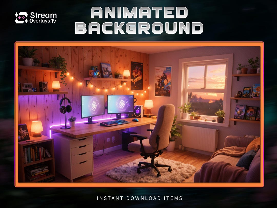 Cozy Neon Gaming Room Animated Background Screen, Stream Overlay ...