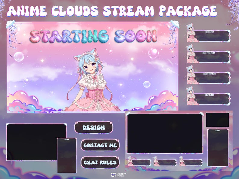 Pastel Sky Clouds Stream Package | Kawaii Anime Fantasy Twitch Overlays ...