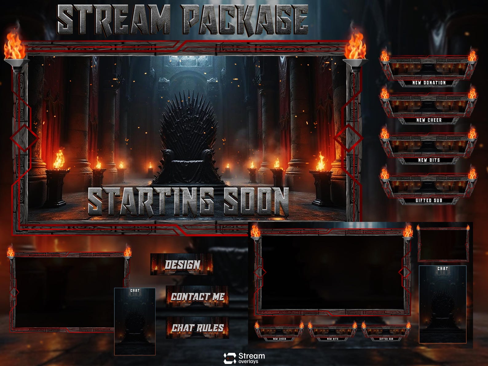 Medieval Twitch Overlay | Dark Castle Throne Room Stream Screens ...