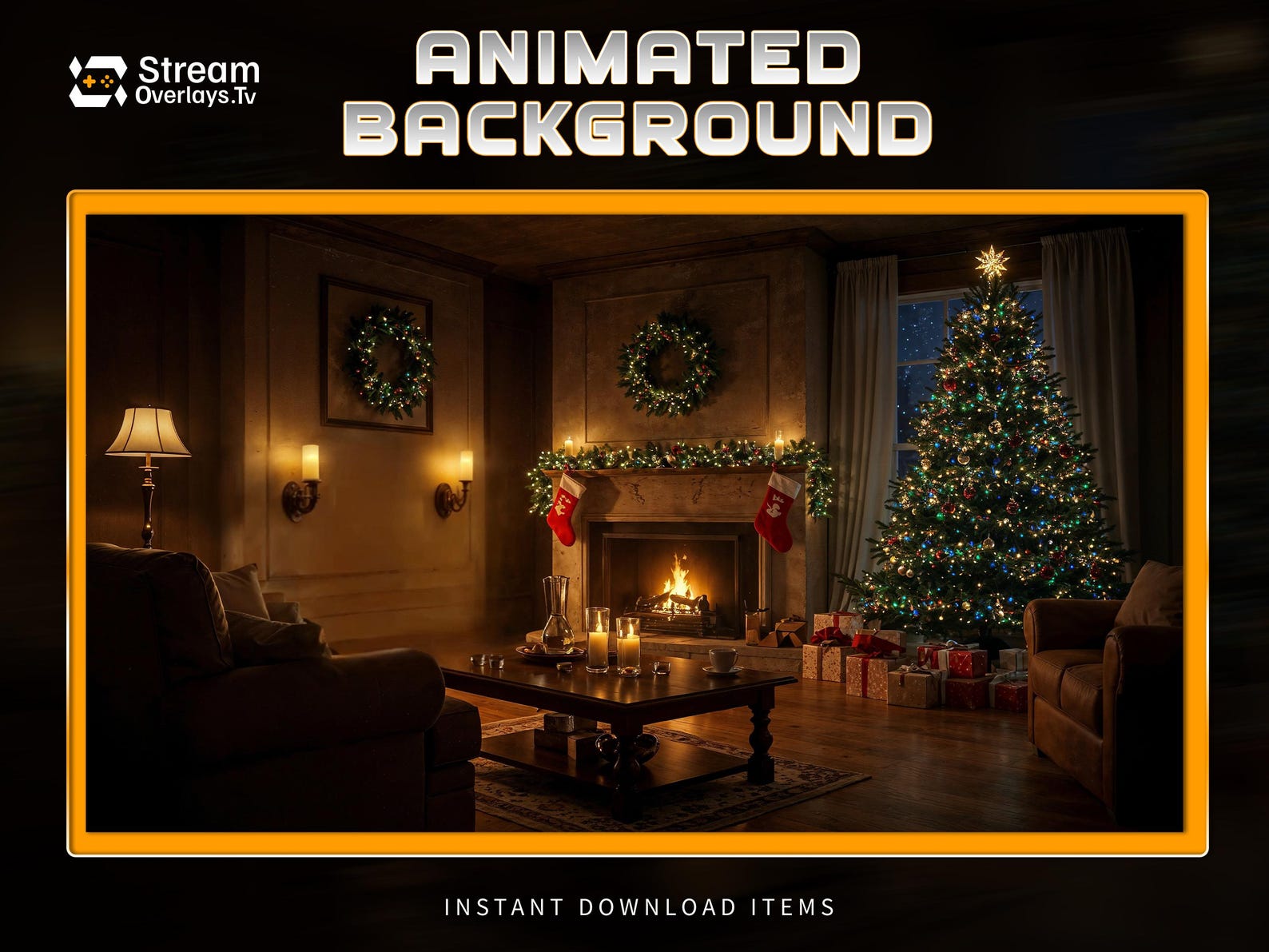 Warm Christmas Cozy Room Animated Background Screen | Detailed ...