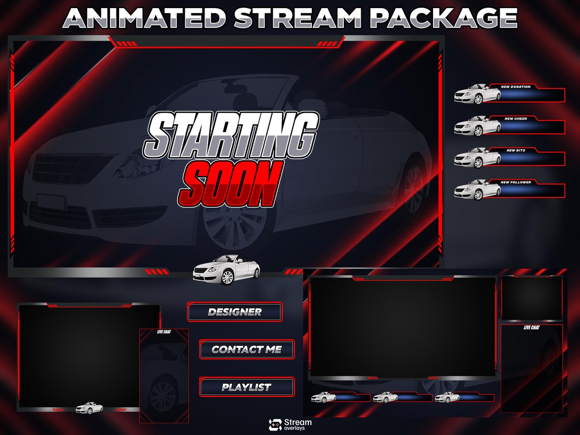 Car Overlay Pack | Animated Racing Stream Screens | Sport Car Theme ...