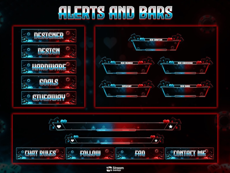 Poker Cards Stream Overlay Pack | Kick Stream | Card Game | Red Blue ...
