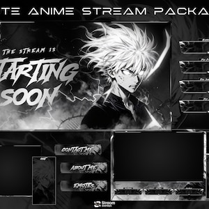 Anime Twitch Overlay Pack | Dark Monochrome Stream Screens | Lightning ...