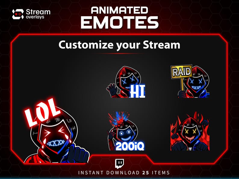 Animated Neon Mask Twitch Emotes: Cyberpunk Streamer Emojis, (25x PNG ...