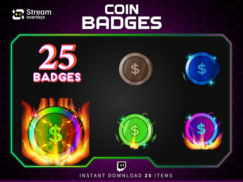 Coin Twitch Sub Badges, Dollar Currency Channel Points (digital ...
