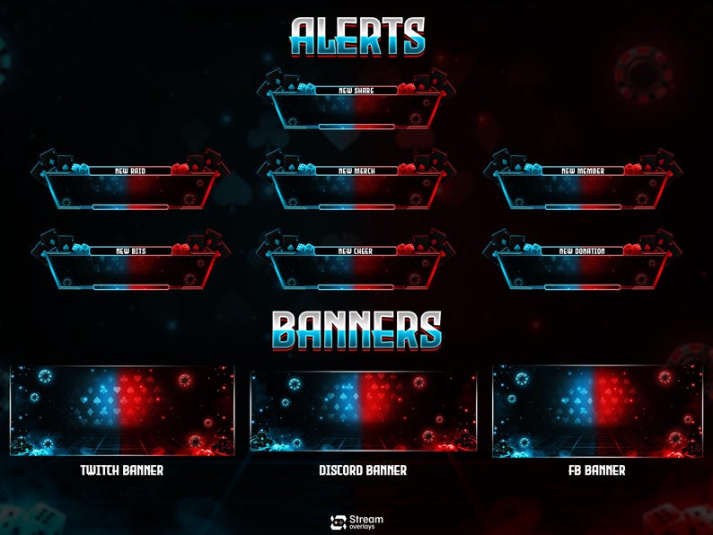 Poker Cards Stream Overlay Pack | Kick Stream | Card Game | Red Blue ...