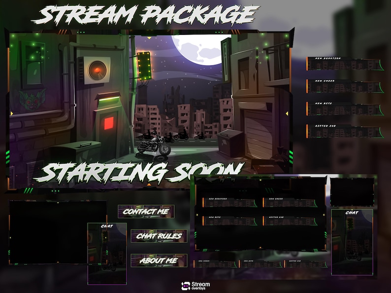 Biker Stream Overlay Package, Motorcycle Theme, Dark Night City Twitch ...