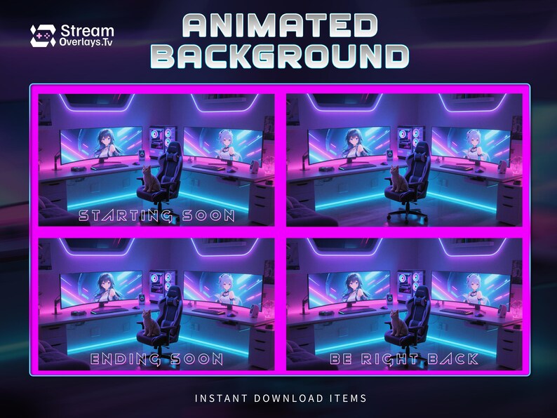 Anime Girl Cyber Gaming Room Background | Anime Stream Overlay Screens ...