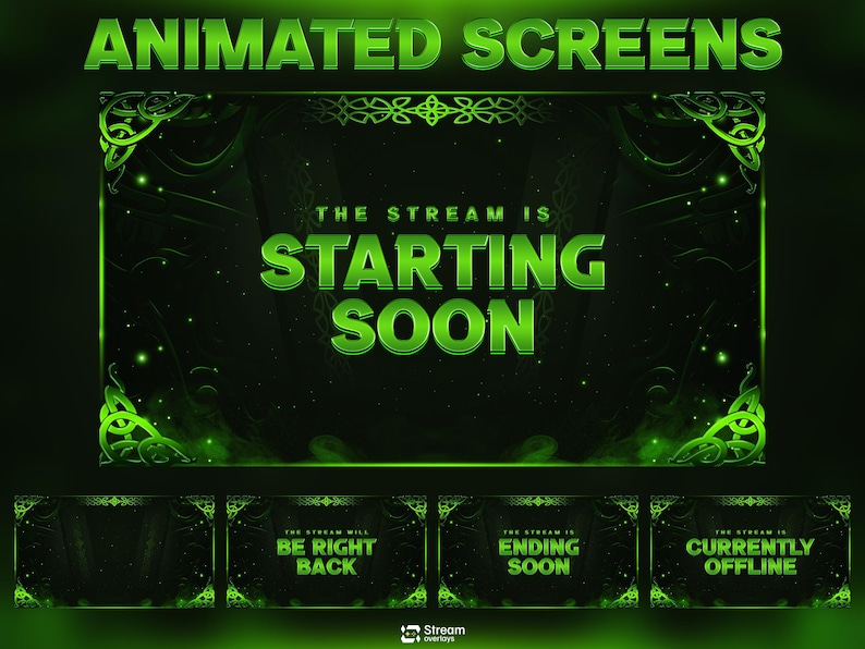 Fantasy Stream Overlay | Green Twitch Overlays | Animated Scenes ...