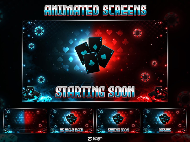 Poker Cards Stream Overlay Pack | Kick Stream | Card Game | Red Blue ...