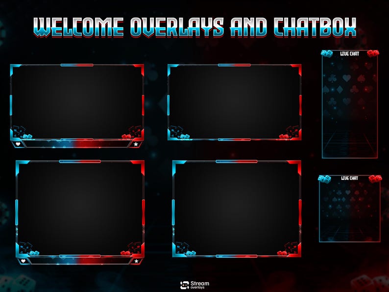 Poker Cards Stream Overlay Pack | Kick Stream | Card Game | Red Blue ...
