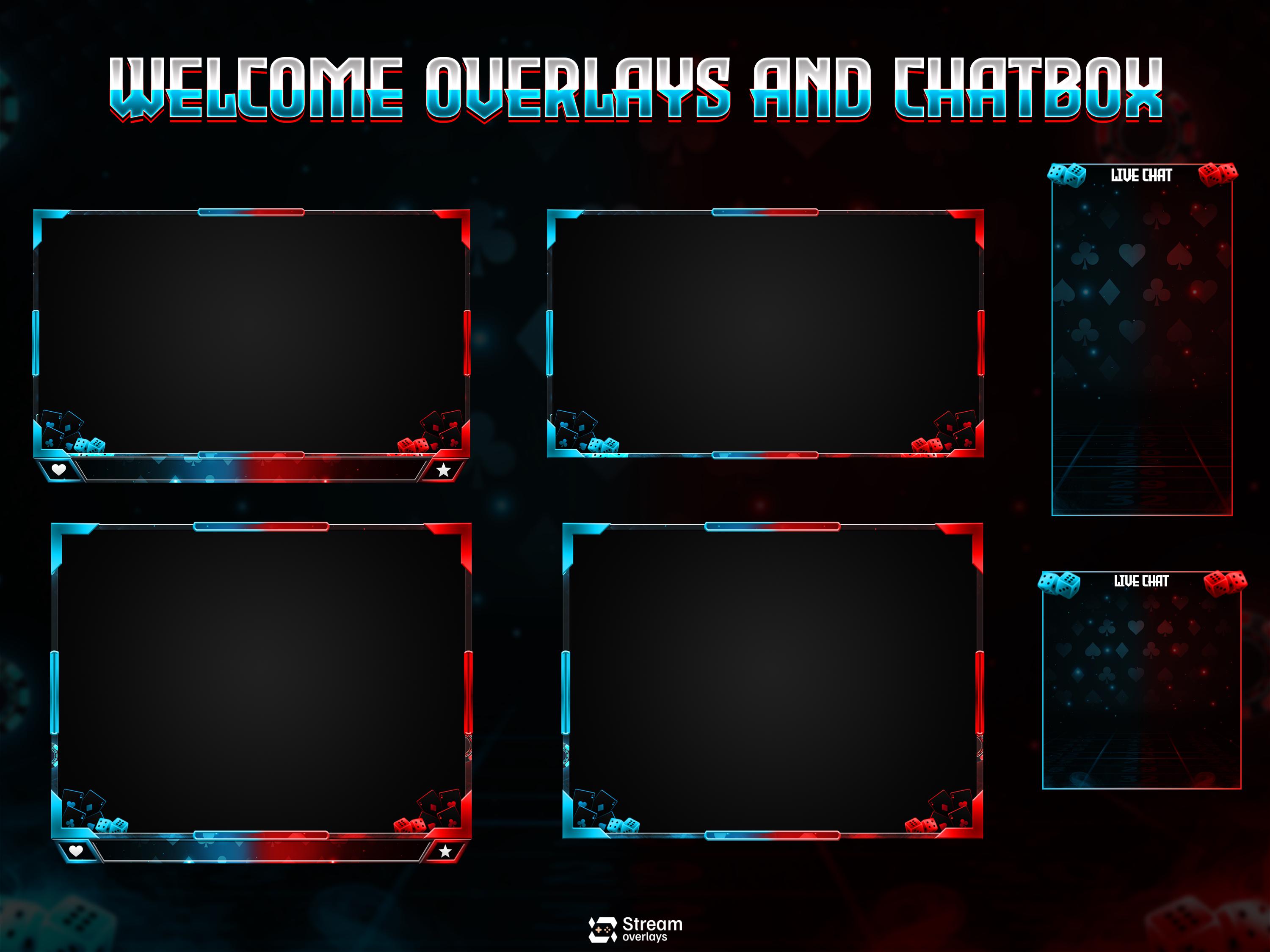 Poker Cards Stream Overlay Pack | Kick Stream | Card Game | Red Blue ...