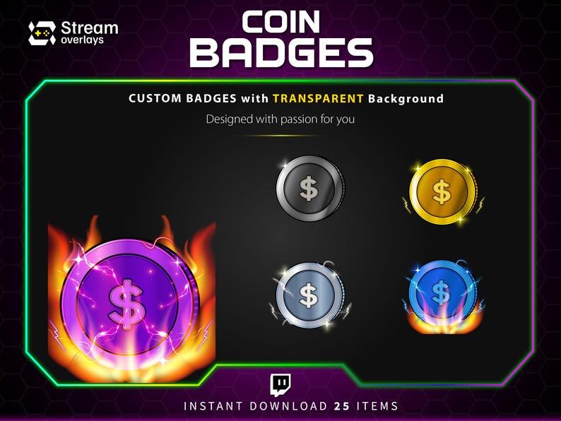 Coin Twitch Sub Badges, Dollar Currency Channel Points (digital ...