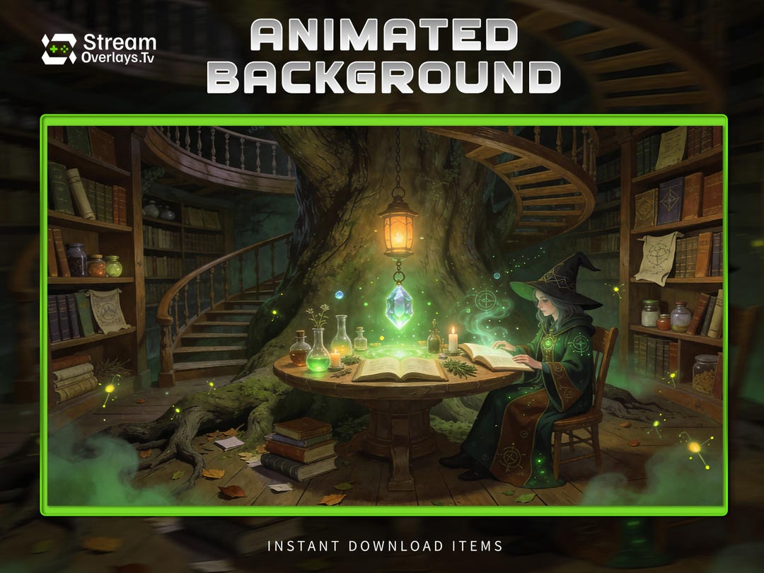 Wizard Library Animated Background | Fantasy Spell Book Screens ...