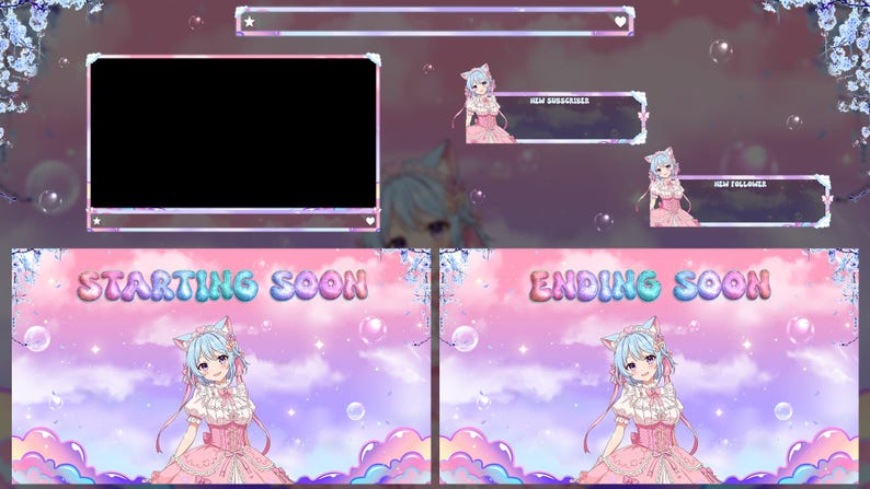 Pastel Sky Clouds Stream Package | Kawaii Anime Fantasy Twitch Overlays ...