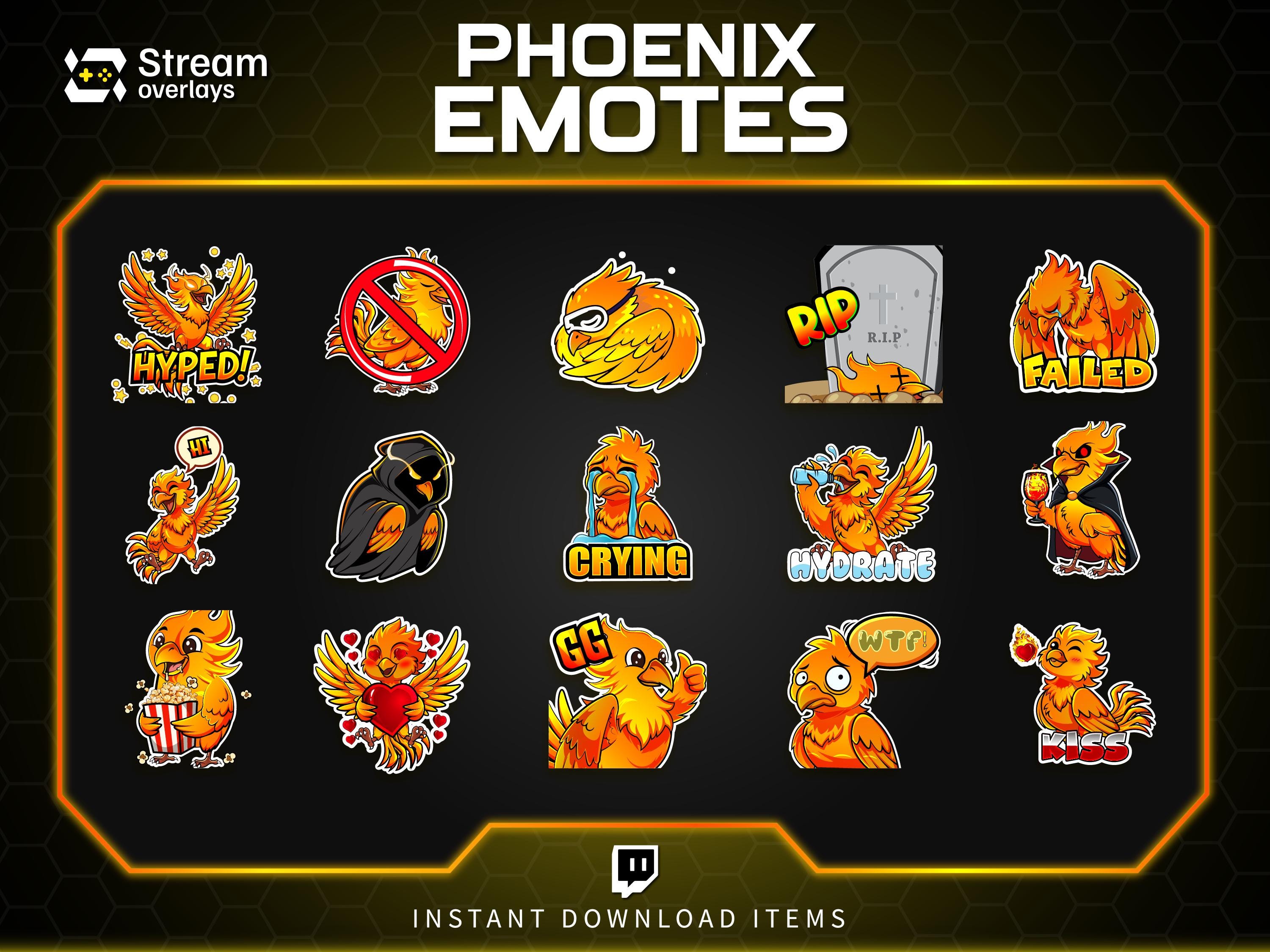 Majestic Phoenix Emotes & Stickers | Fiery Bird Orange Flame | Majestic ...
