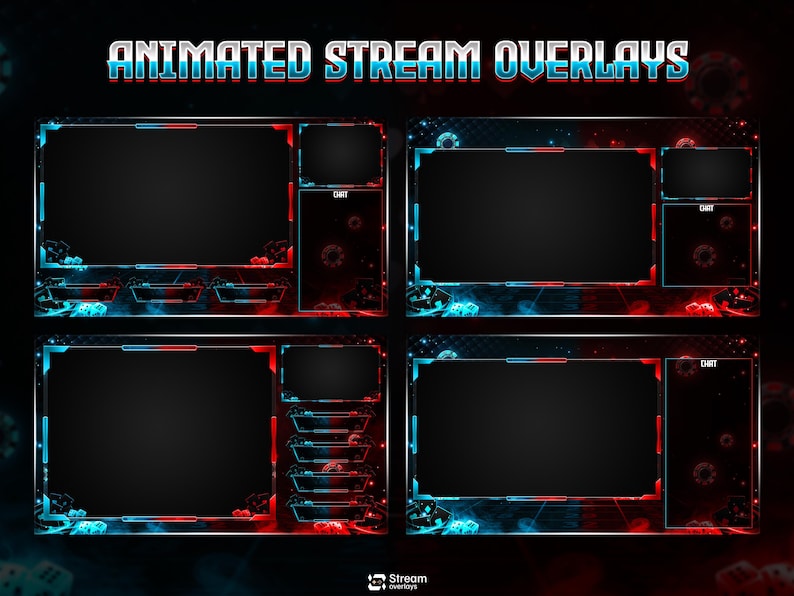 Poker Cards Stream Overlay Pack | Kick Stream | Card Game | Red Blue ...