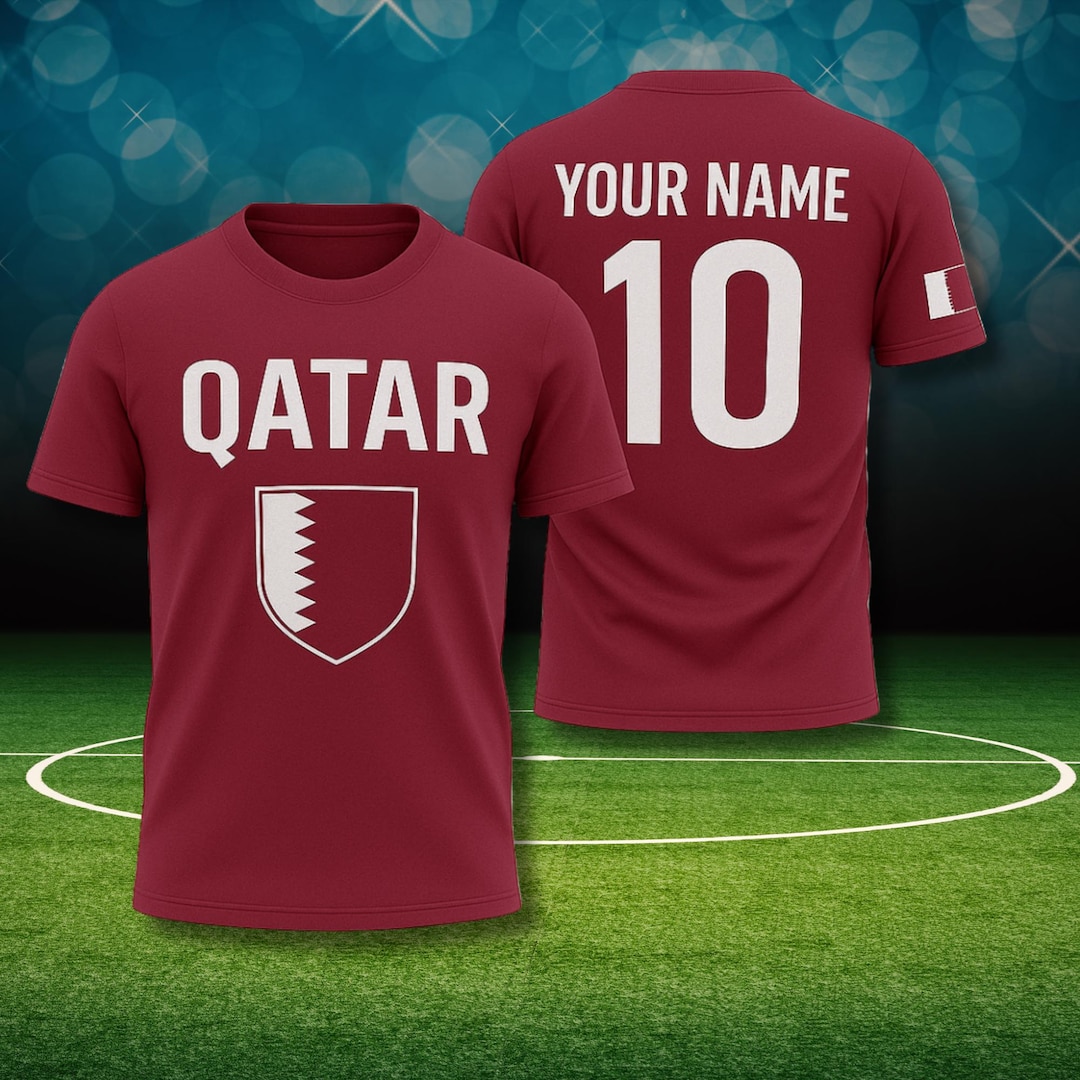 Qatar Soccer Jersey Custom Name Number Shirt, Maroon Football Fan Tee ...