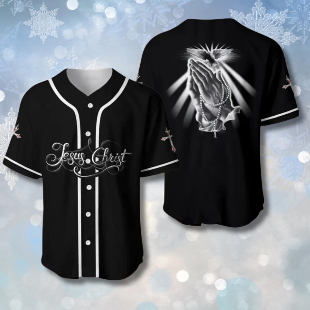 Jesus Christ Praying Hands Baseball Jersey Shirt, Rosary Cross ...