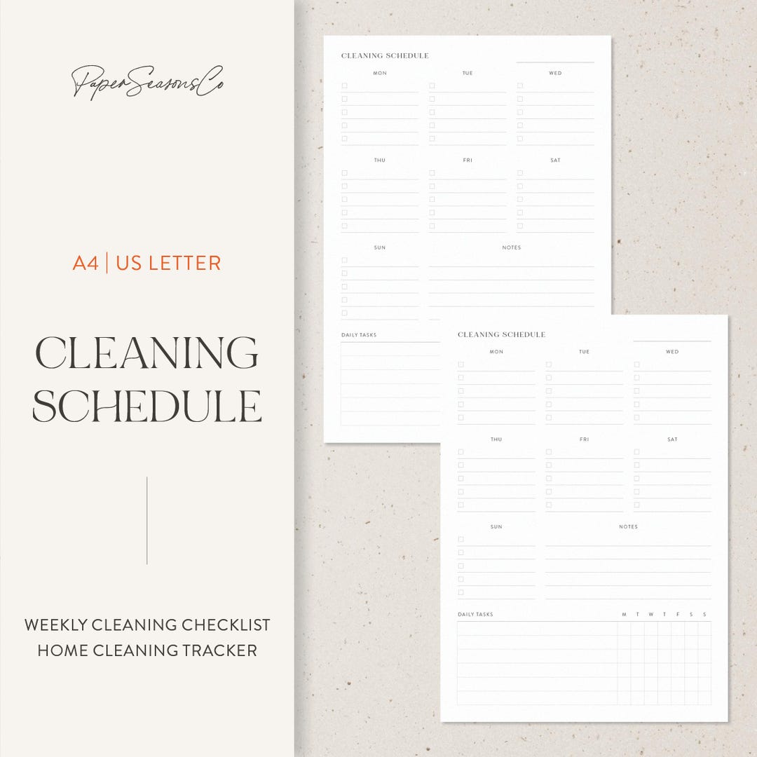 A4, US Letter | Cleaning Schedule Planner Insert | Weekly Checklist ...