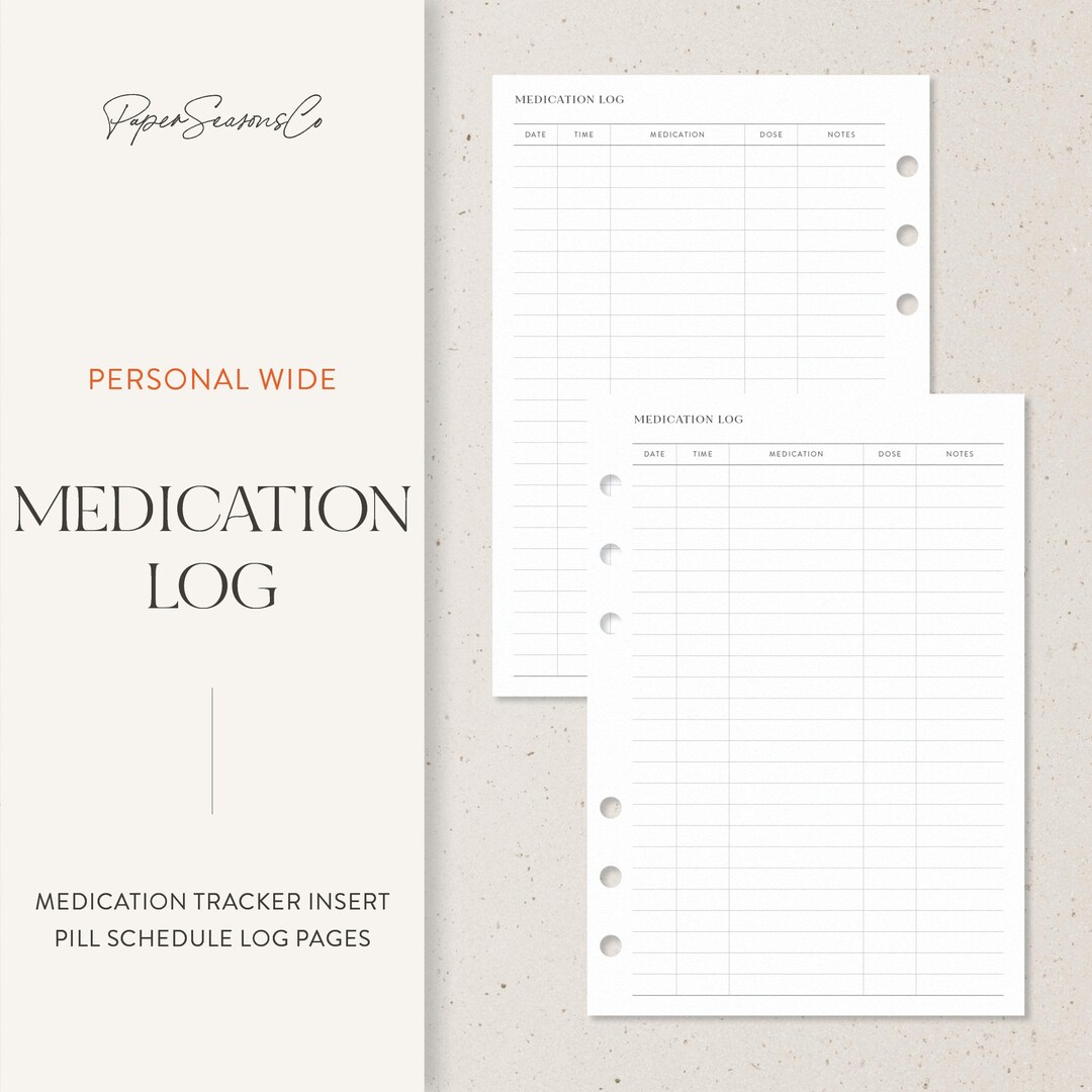 Personal Wide | Medication Log Insert | Pill Schedule & Dose Tracker - Etsy