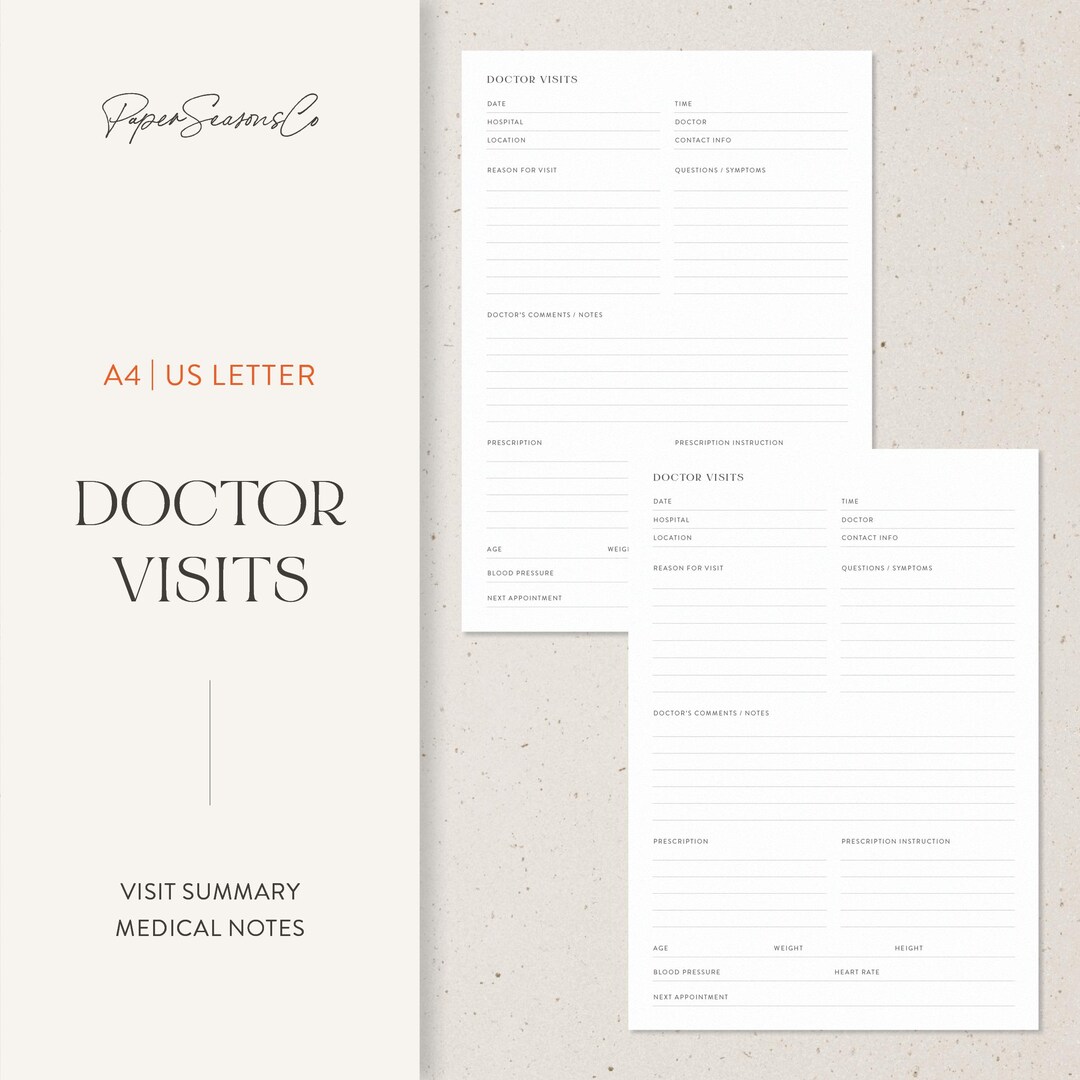 A4, US Letter | Doctor Visits Tracker - Medical Notes & Visit Summary ...