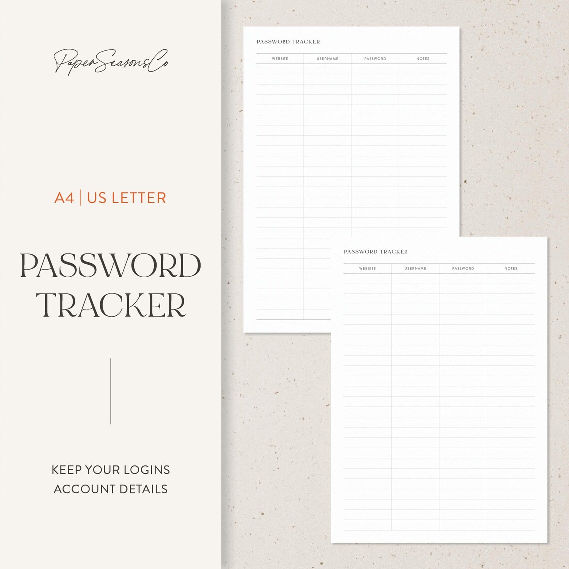 A4, US Letter | Password Tracker Printable for Website Logins - Etsy Canada
