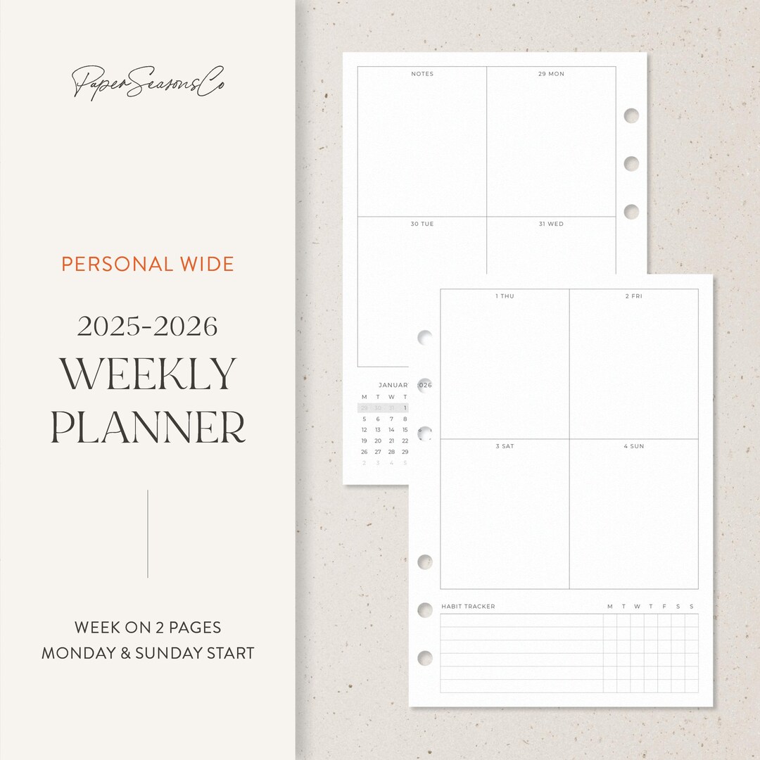 Personal Wide | 2025-2026 Weekly Planner Refill, Spacious Boxed Layout ...