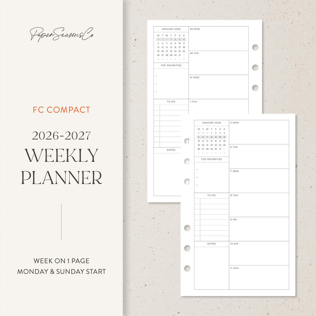 FC Compact | 2026-2027 Weekly Planner Pages, Franklin Covey Compatible ...