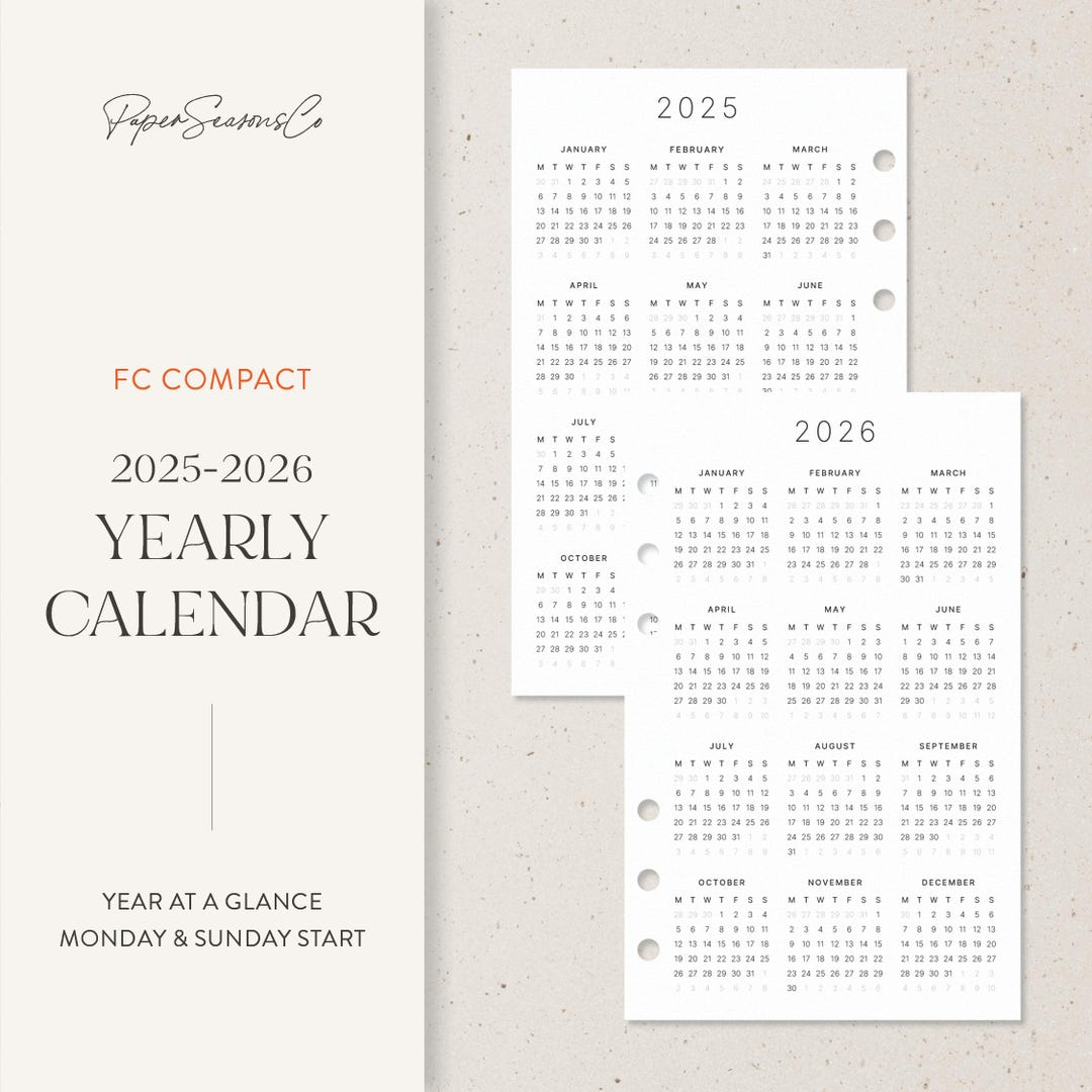 FC Compact | 2025-2026 Yearly Calendar Pages, Franklin Covey Compatible ...