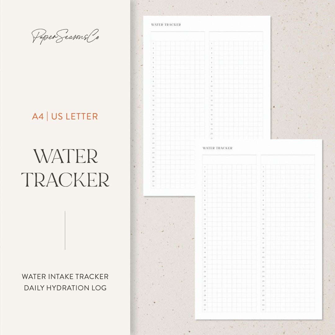 A4, US Letter | Water Tracker | Daily Hydration Log | Printable Insert ...