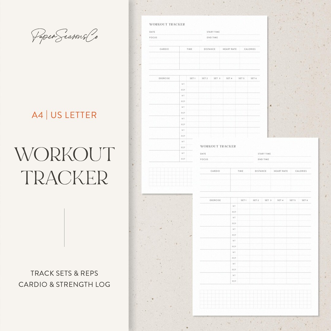 A4, US Letter | Workout Tracker Insert | Fitness Log for Cardio ...