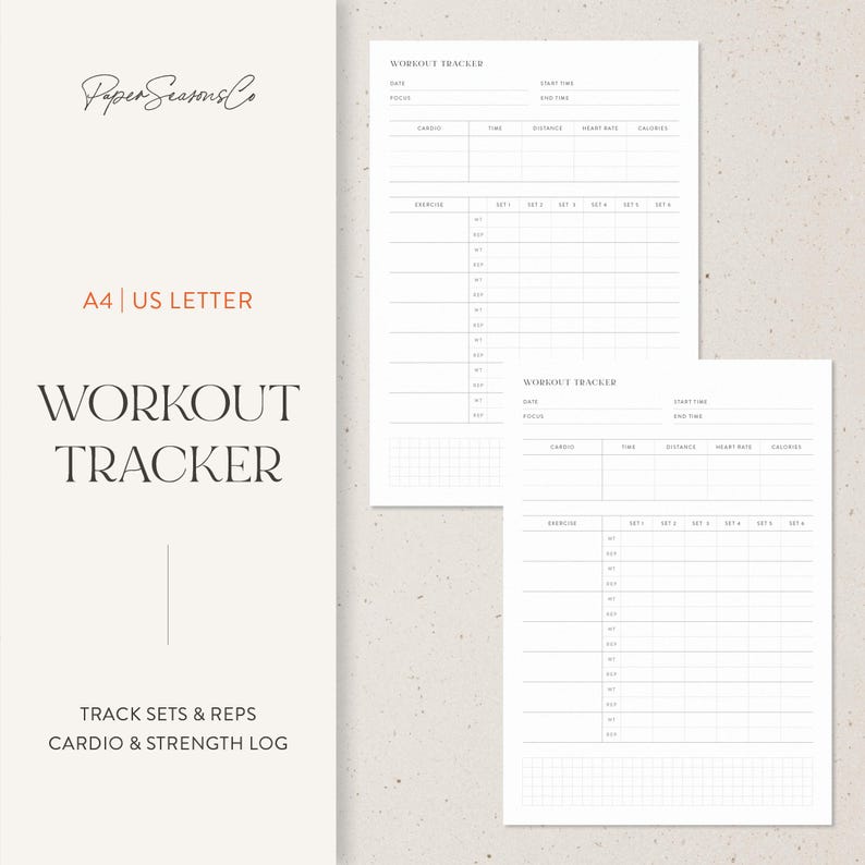 A4, US Letter | Workout Tracker Insert | Fitness Log for Cardio ...