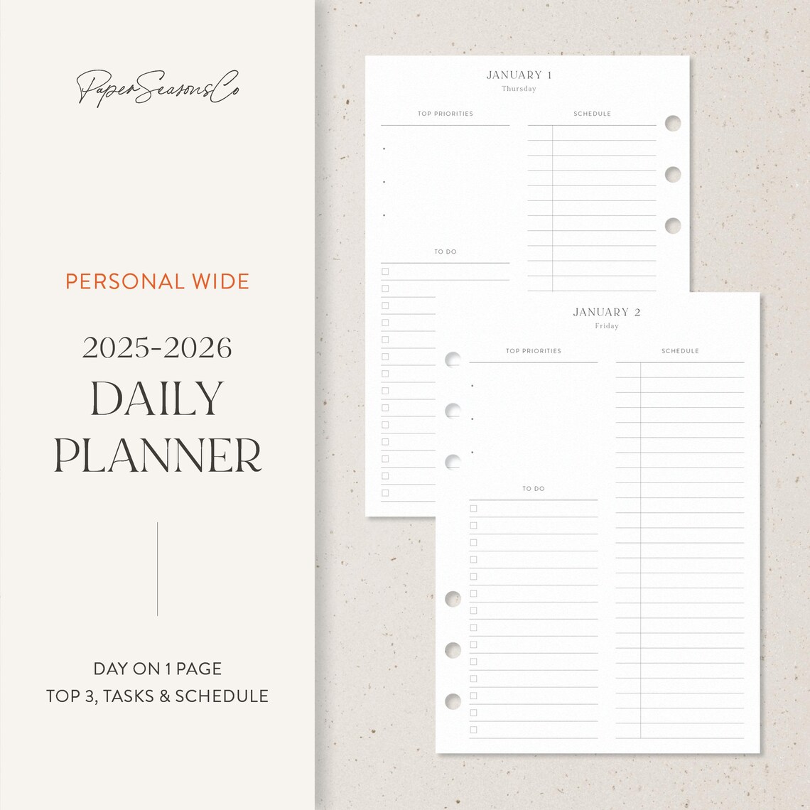 Personal Wide | 2025-2026 Daily Planner Refill, Spacious Layout With To ...