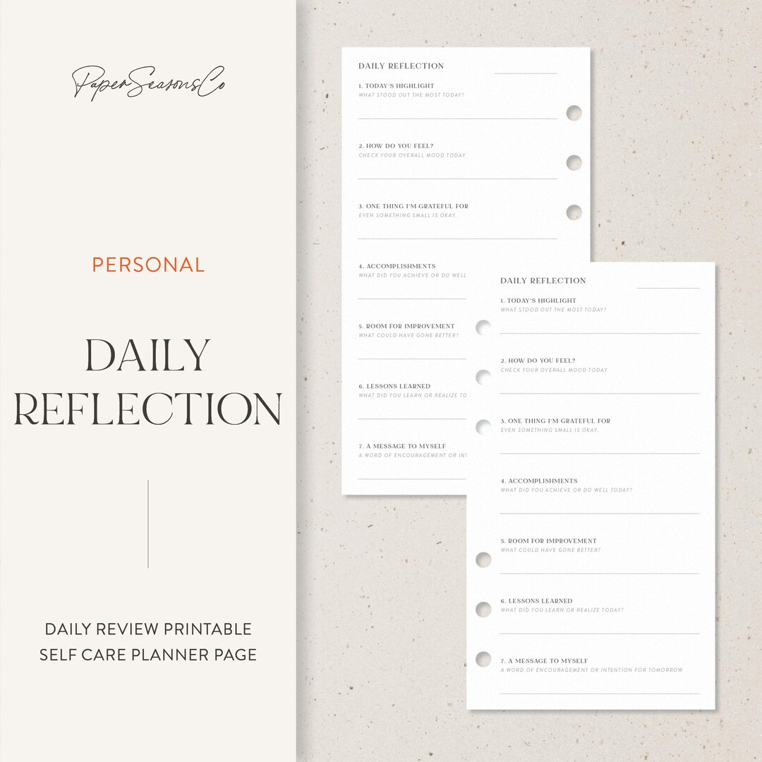 Personal | Daily Reflection Planner Insert, Self-care & Gratitude ...