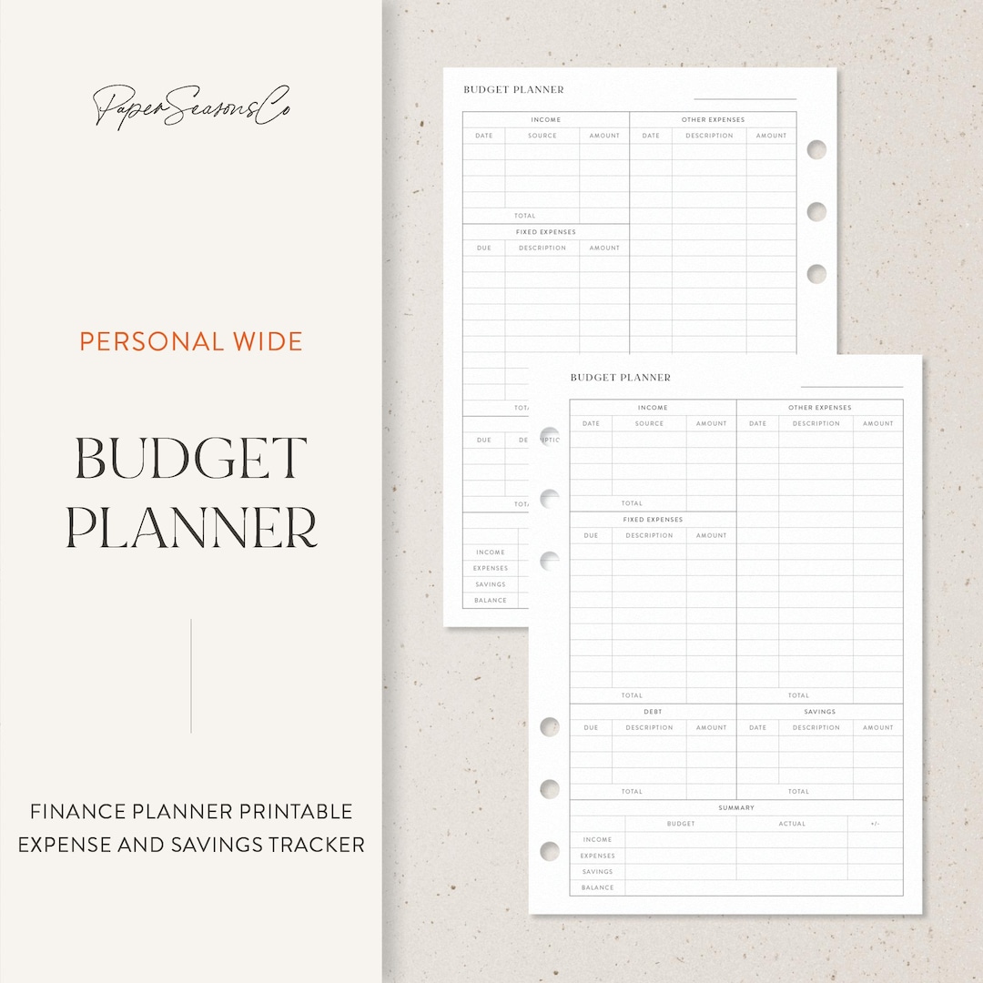 Personal Wide | Budget Planner Insert | Expense, Savings & Debt Tracker ...