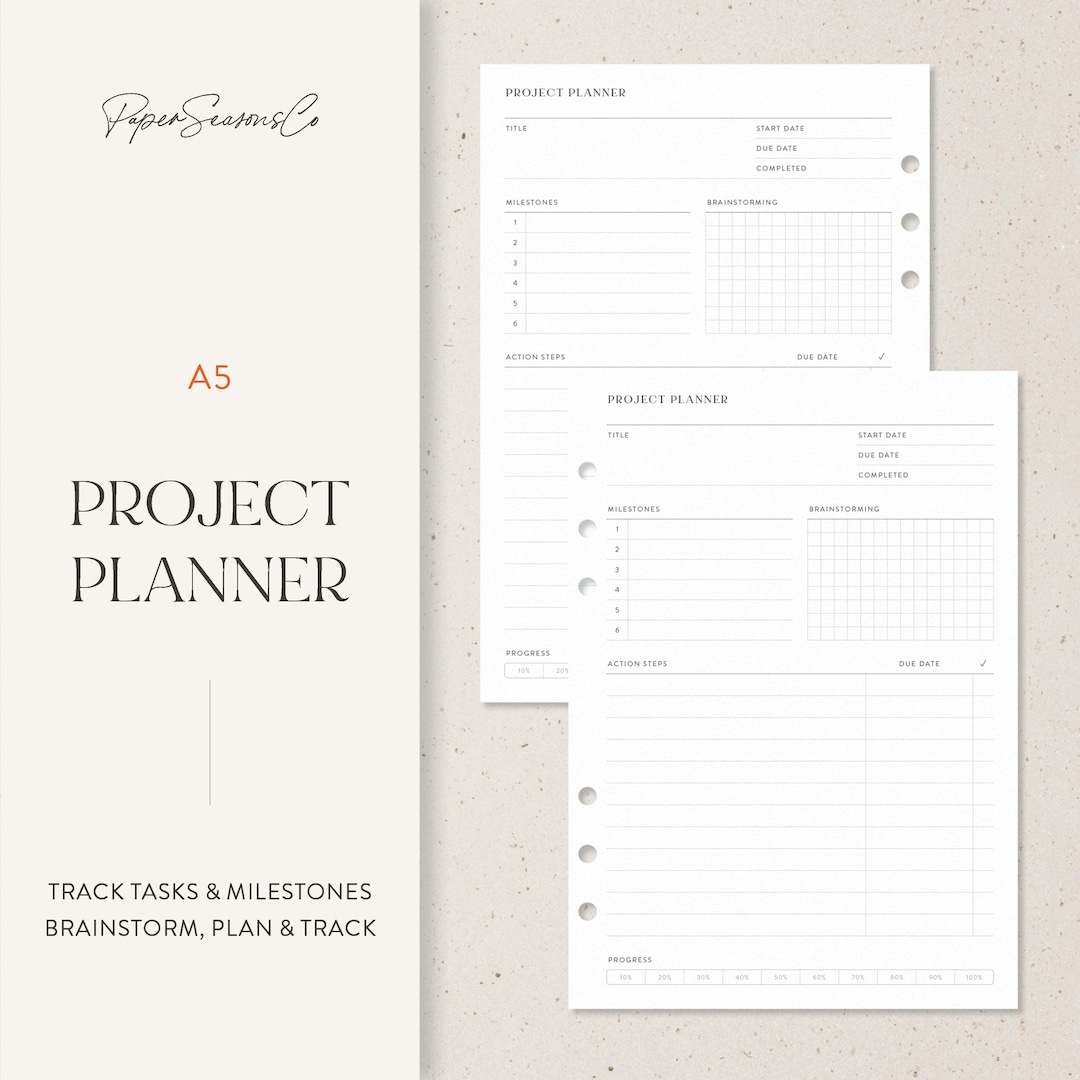 A5 | Project Planner | Task & Milestone Tracker | Printable Insert - Etsy