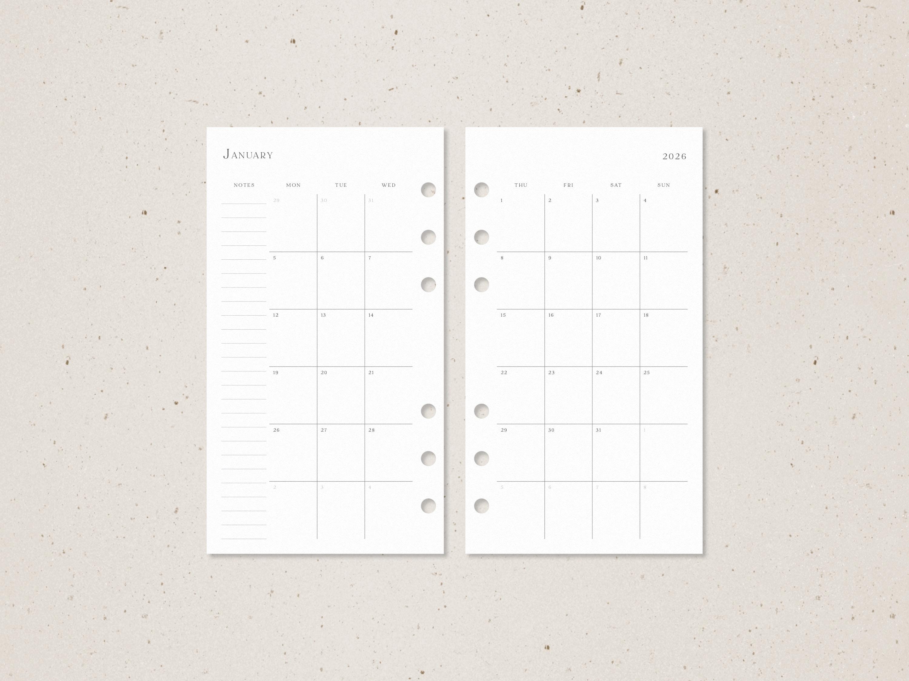 Personal | 2025-2026 Monthly Planner Inserts, Compact Month View With ...