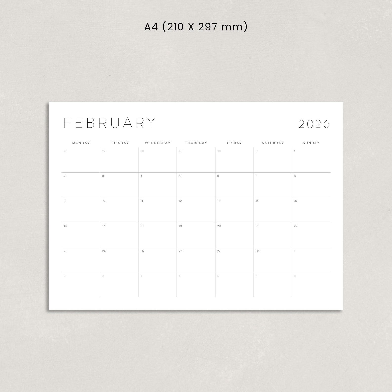 2025, 2026 Landscape Calendar | Minimalist Monthly Wall Planner | A4 ...