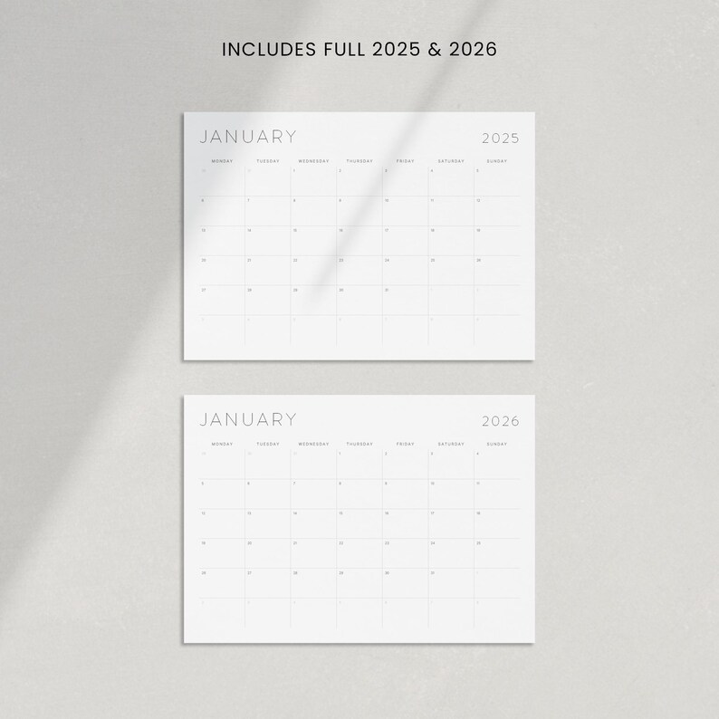 2025, 2026 Landscape Calendar | Minimalist Monthly Wall Planner | A4 ...