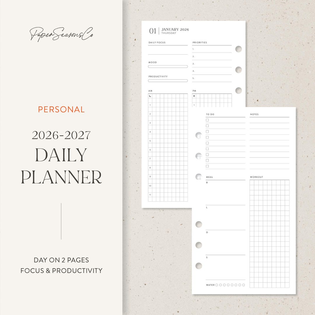 Personal | 2026-2027 Daily Planner Page, AM/PM Grid, To-dos & Mood ...