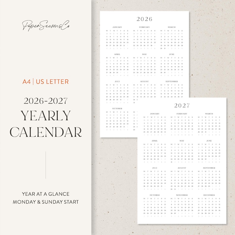 Yearly Grid Calendar - Etsy