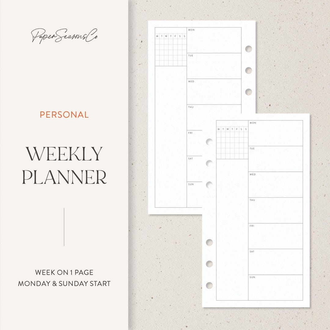 Personal | Undated Weekly Planner Insert, Week on One Page Layout - Etsy