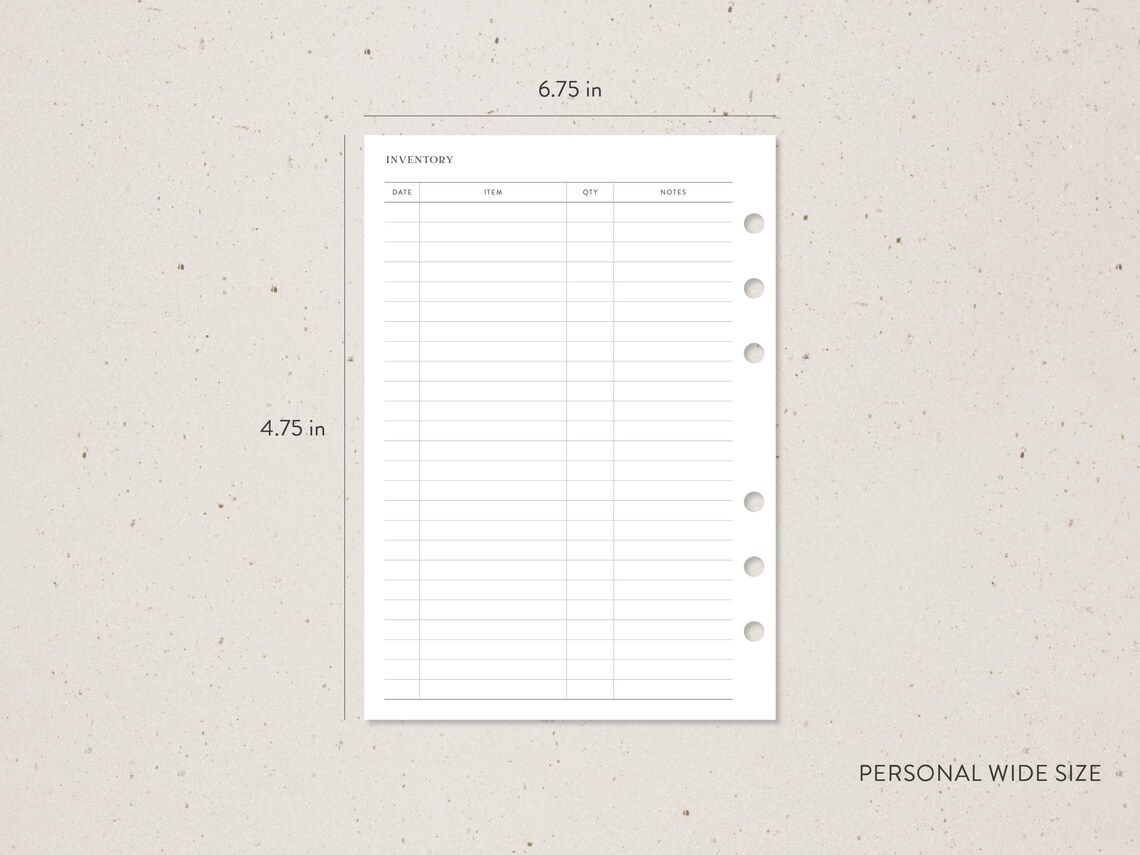 Personal Wide | Inventory Log Sheet for Organized Stock Tracking - Etsy