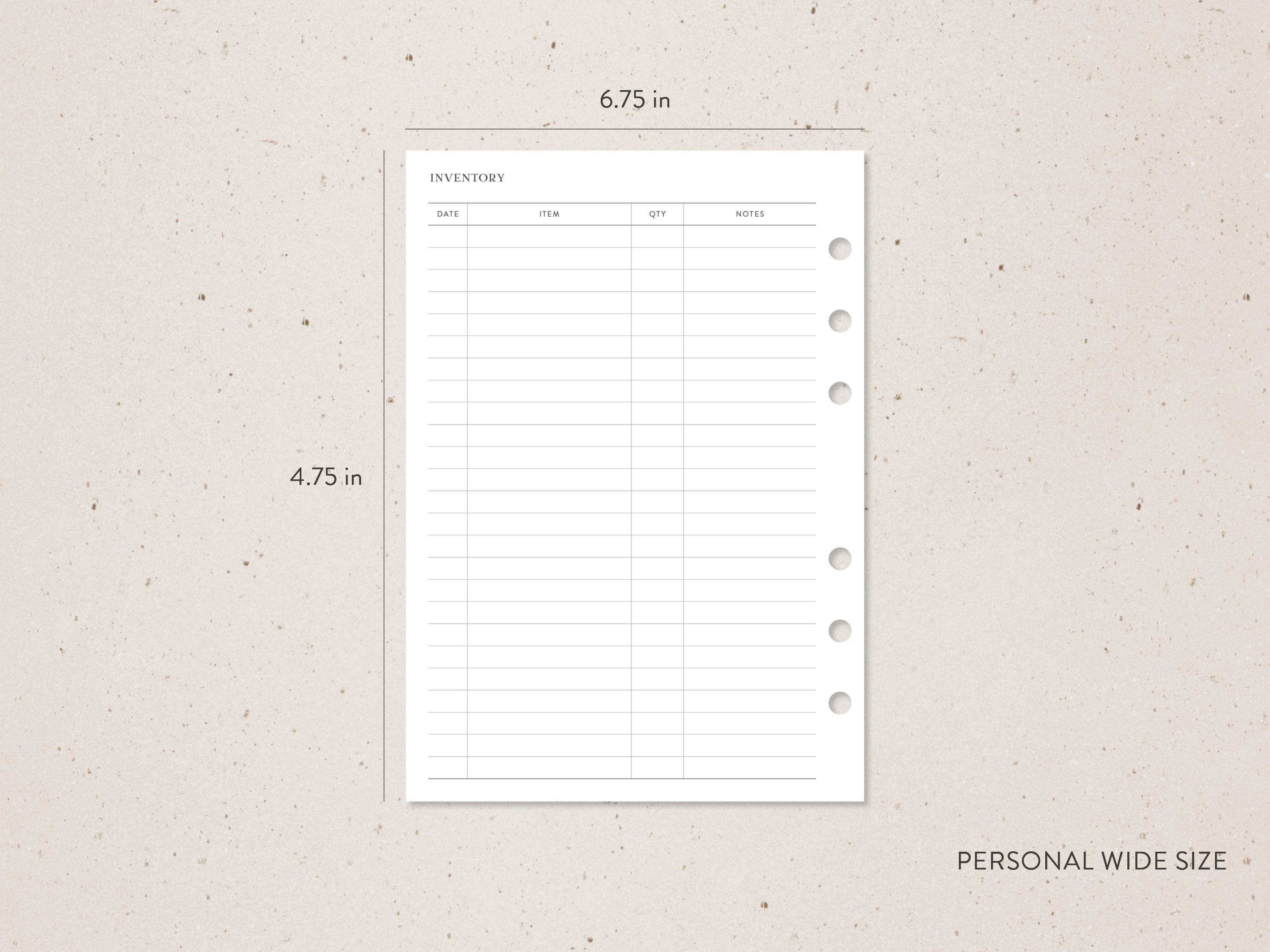 Personal Wide | Inventory Log Sheet for Organized Stock Tracking - Etsy